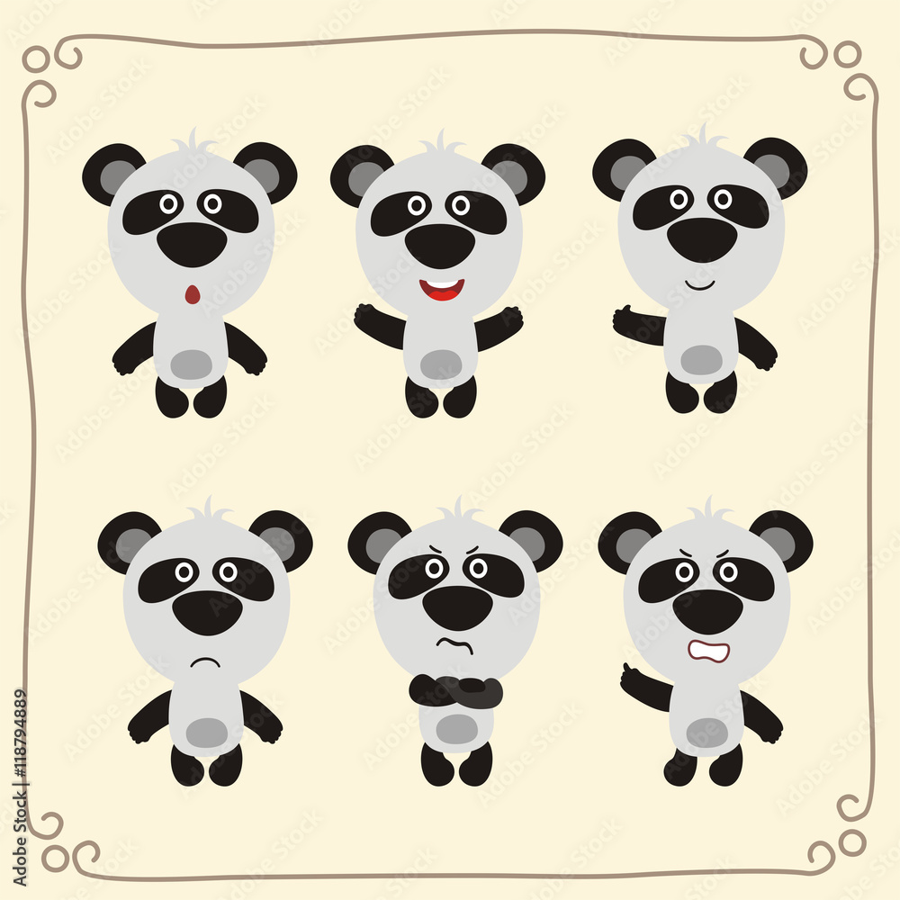 Vector set isolated emotions panda bear. Collection emoji panda. Cute ...