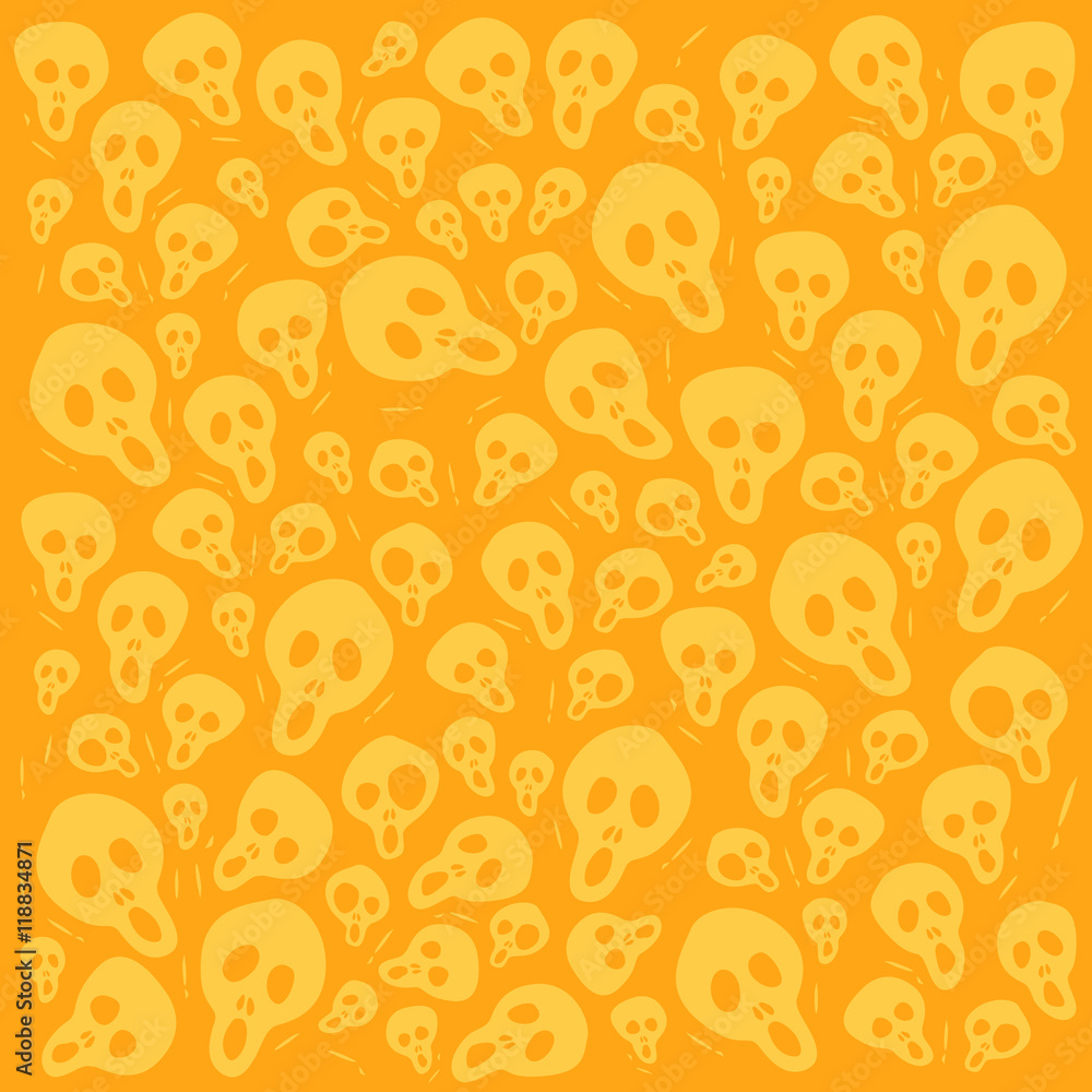 Cartoon Scream Skulls on orange Background Seamless Pattern. Editable ...
