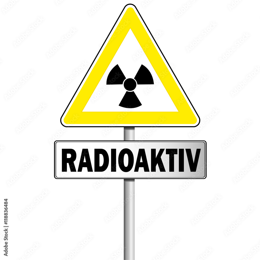 Atom Zeichen Schild mit Hinweisschild Radioaktiv Stock Vector | Adobe Stock