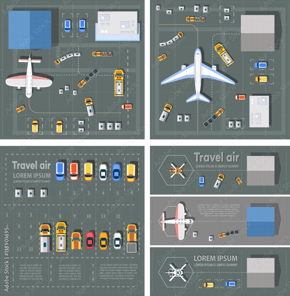 Airport passenger terminal top view. The runway of the aircraft ...