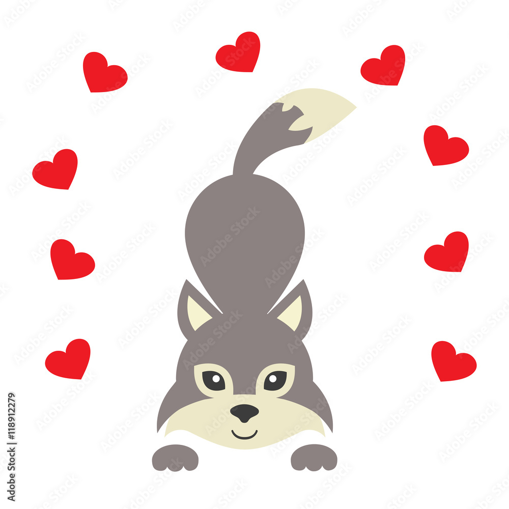 cartoon wolf vector with heart Stock Vector | Adobe Stock