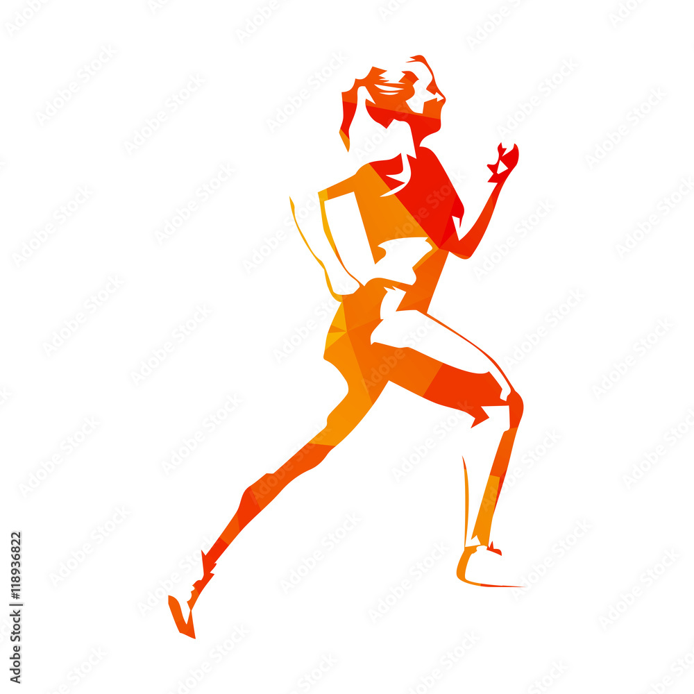 Running woman abstract orange vector illustration. Run, sport, a Stock ...
