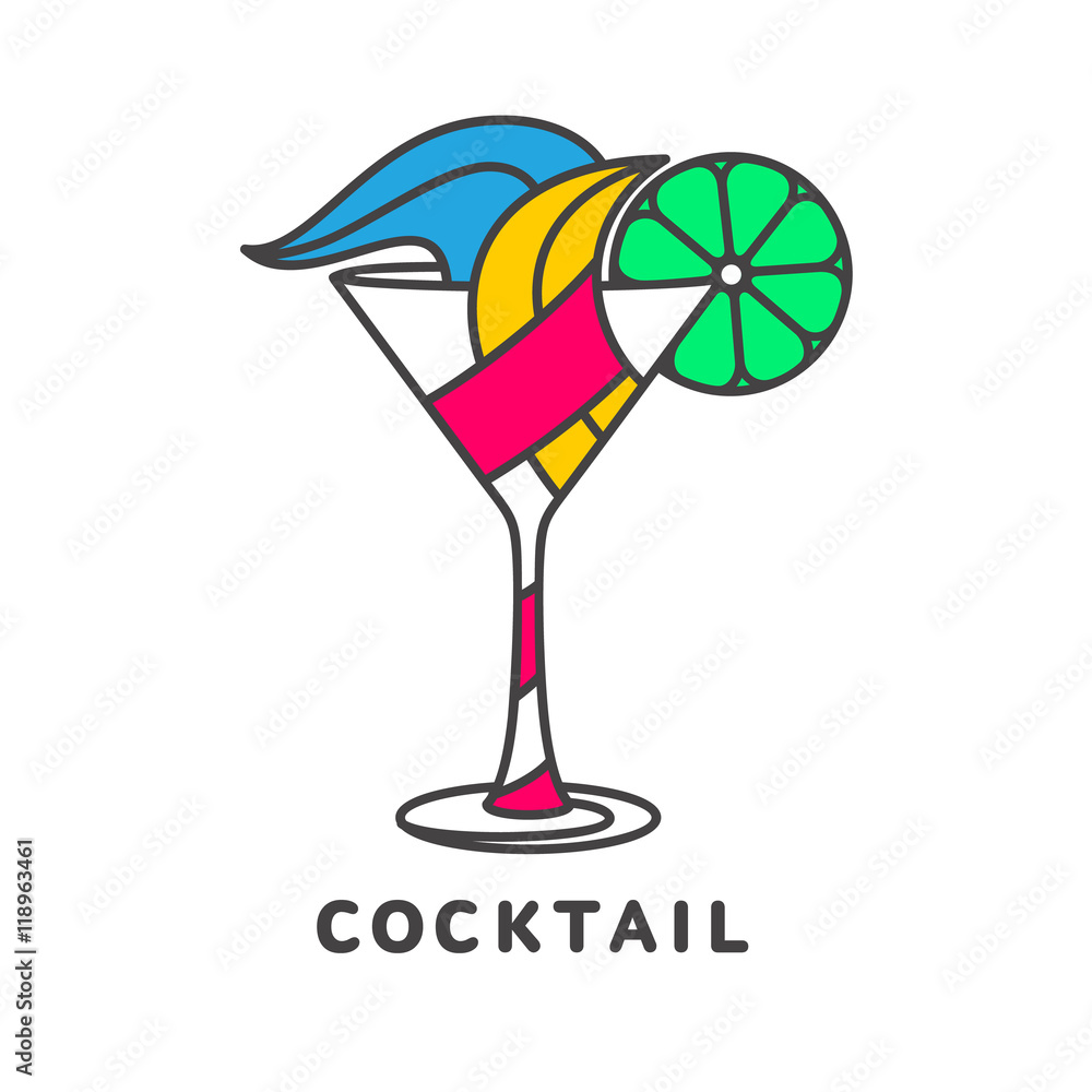 colorful abstract cocktail logo, vector illustration isolated on white ...