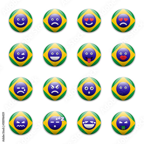 Set Of Emoticons Emoji Isolated On White Background With Brazil Flag
