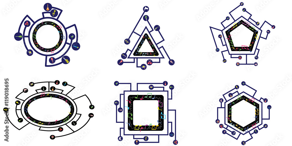 music concept illustrated show connection of music instruments include ...