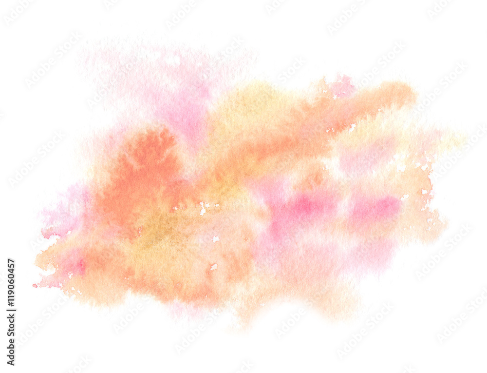 Pastel orange and pale pink splatter painted in watercolor on clean ...