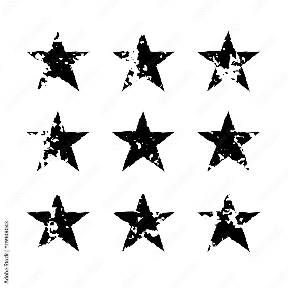 Star icons with grunge texture set. Vintage retro style. Design ...