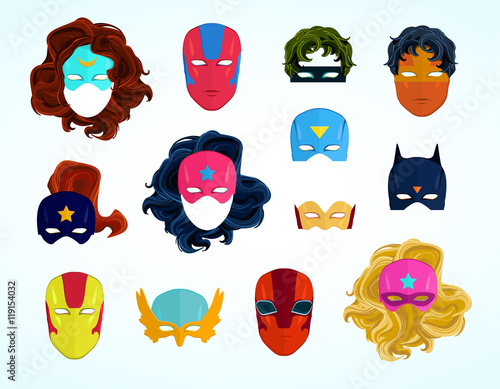 Comic Superhero masks set. Superhero photo props, heroic face ...