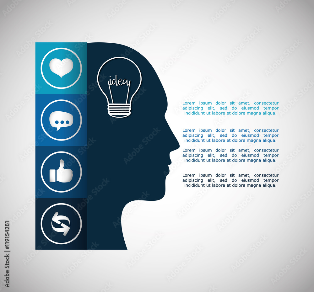 light bulb human head big and great idea infographic creativity icon ...