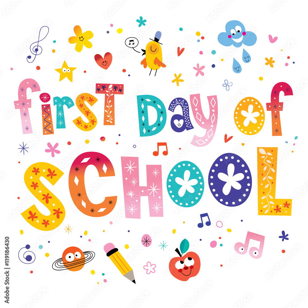 first day of school unique lettering kids design Stock Vector | Adobe Stock