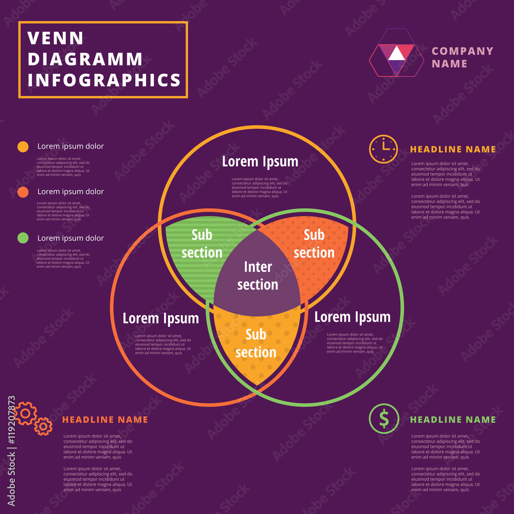 Venn diagram vector circles. Infographics template design. Stock Vector ...