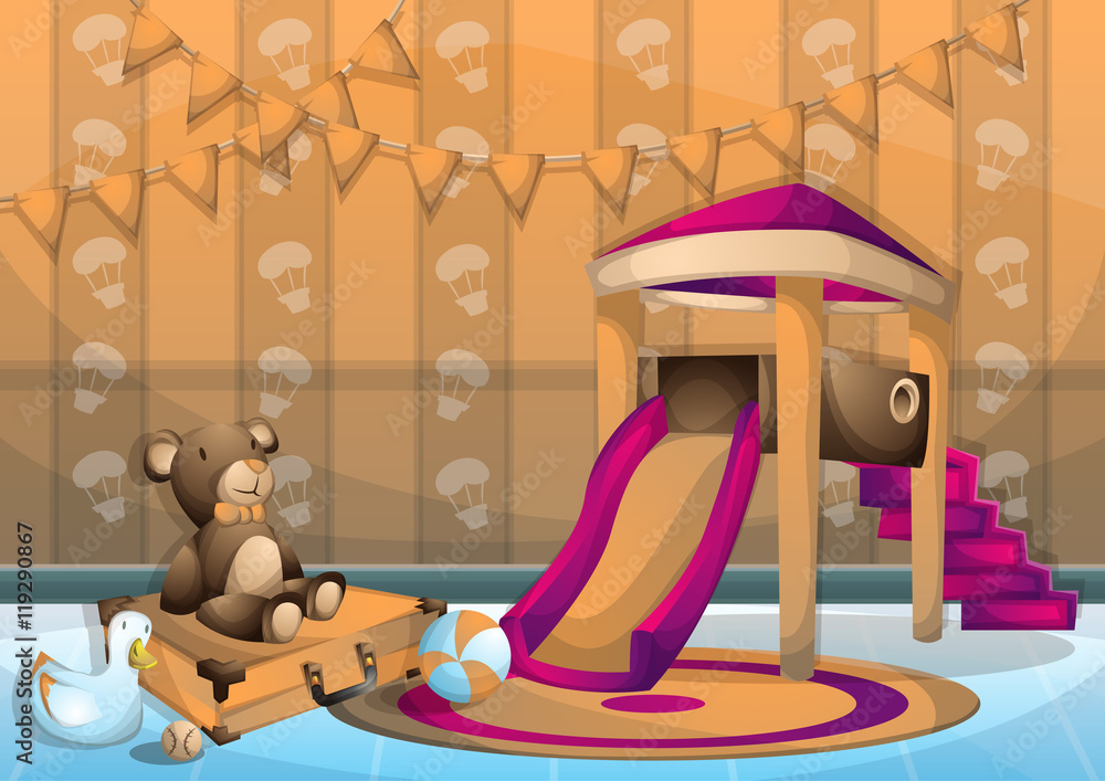 cartoon vector illustration interior kid room with separated layers in ...