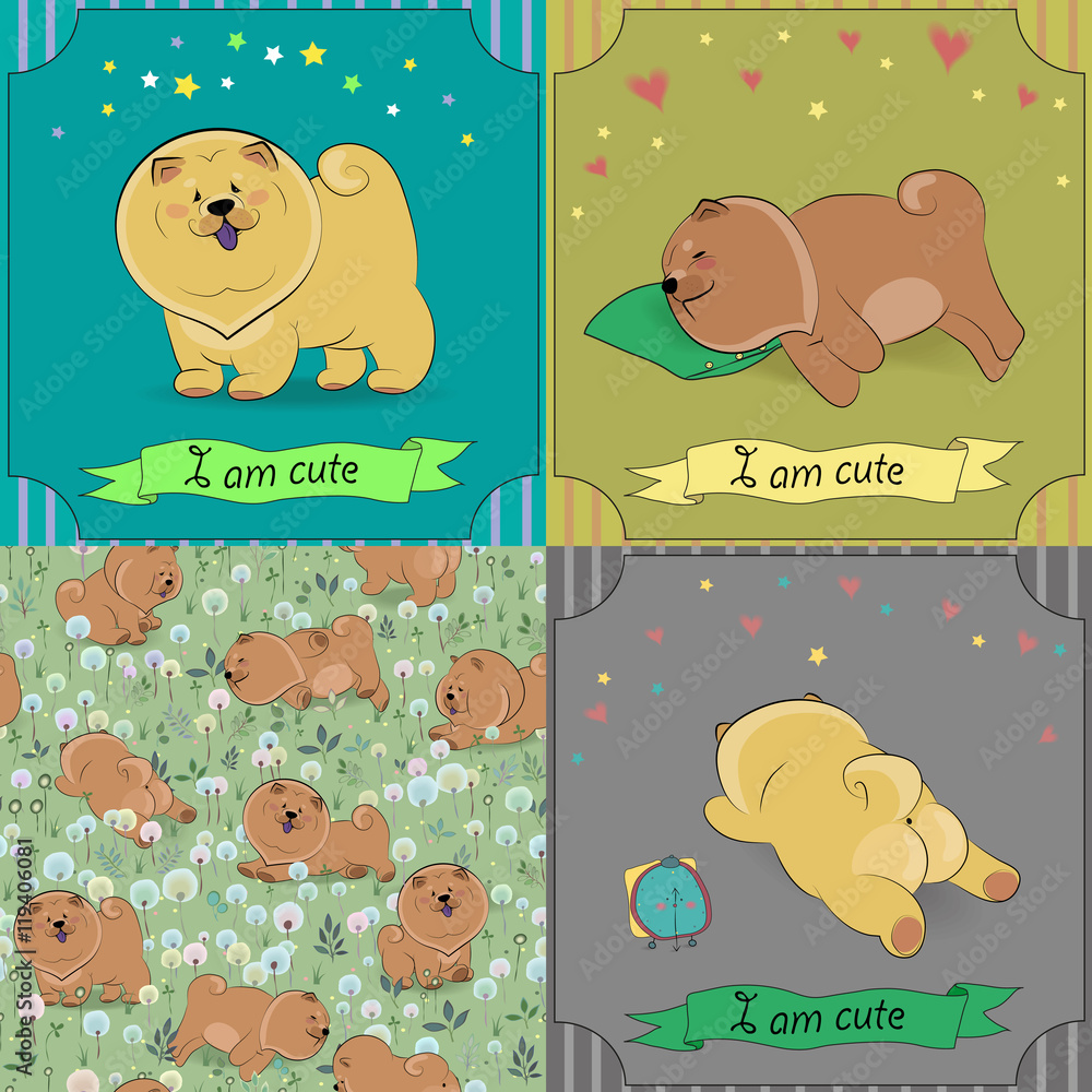 Set of cartoon dogs Chow-chow Stock Vector | Adobe Stock