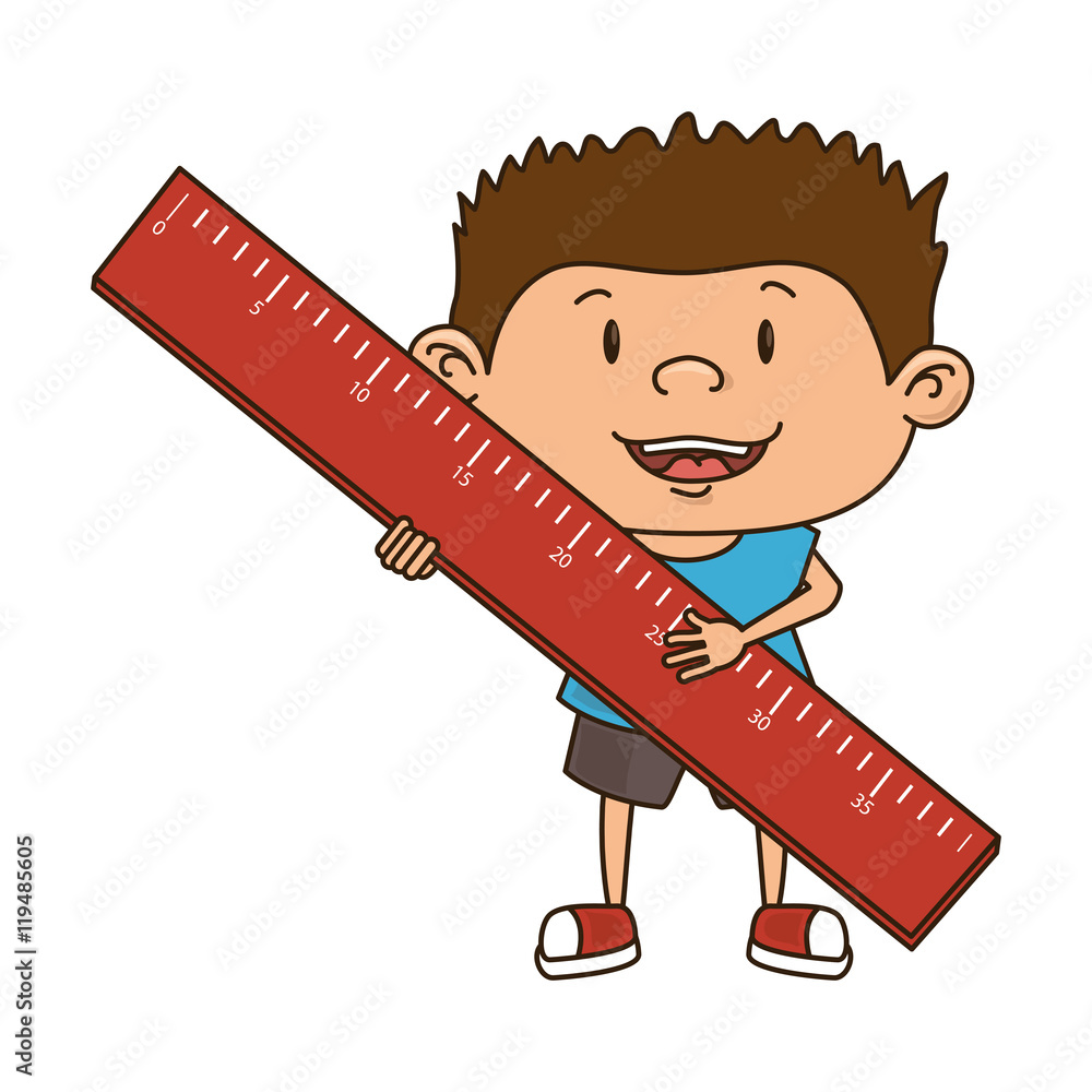 เวกเตอร์ Stock boy smiling holding a ruler happy child kid face cartoon ...