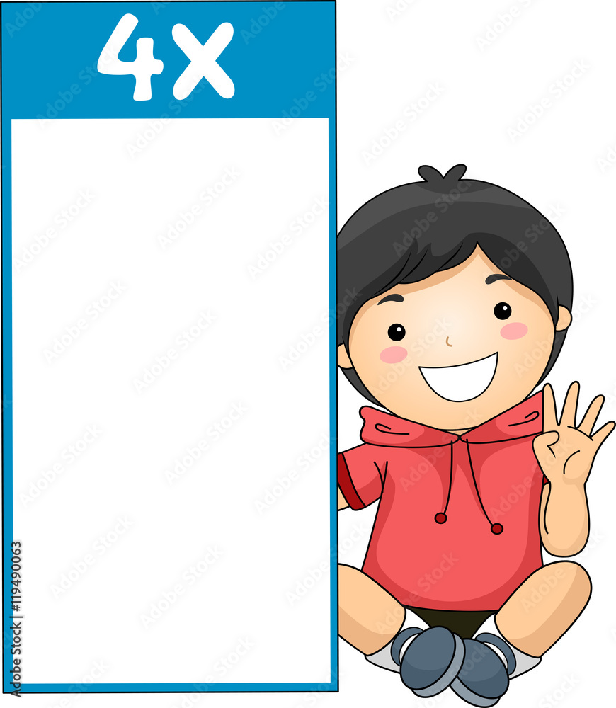 Kid Boy Multiplication Table Flash Card Four Stock Vector | Adobe Stock