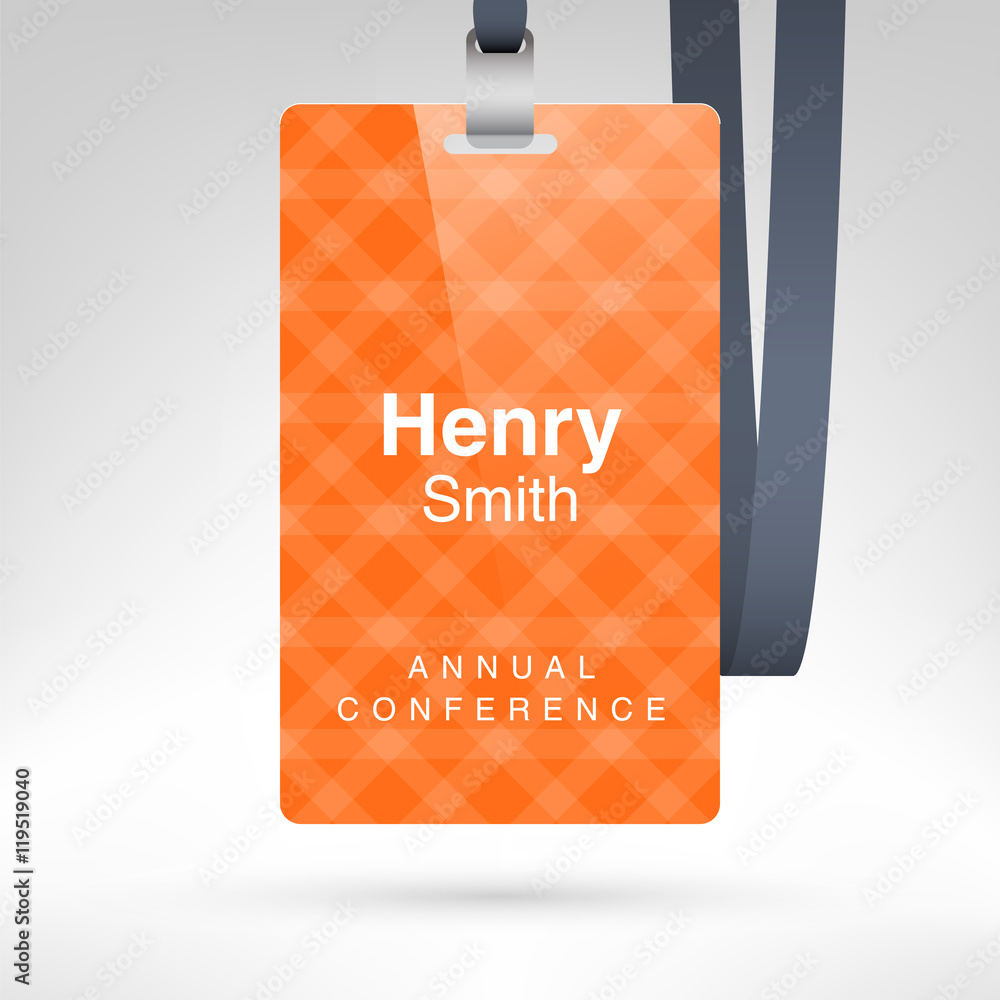 Conference badge with name tag placeholder. Blank badge template in ...
