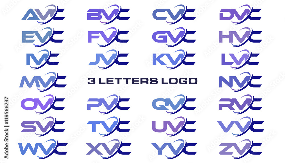 Vector de Stock 3 letters modern generic swoosh logo AVC, BVC, CVC, DVC ...