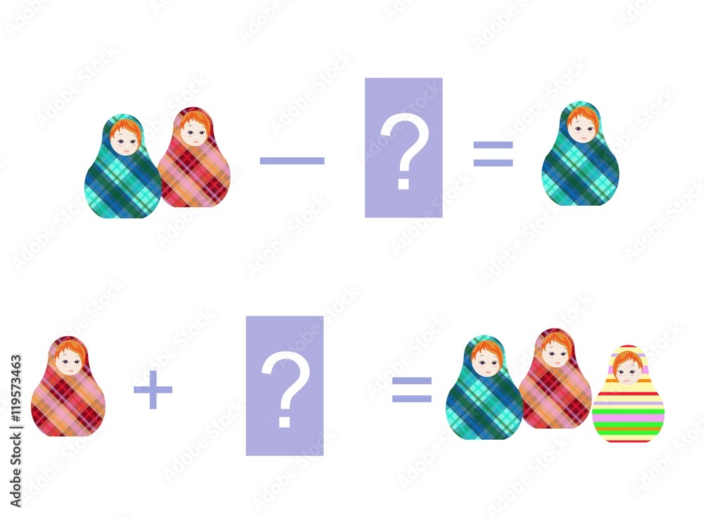 Cartoon illustration of mathematical addition and subtraction. Examples ...