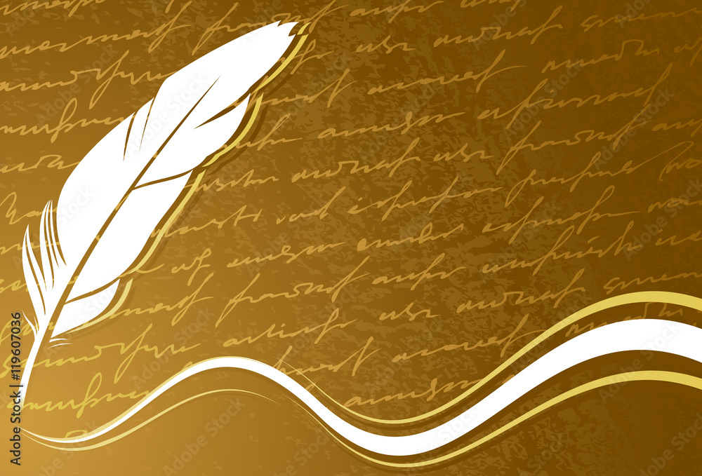Poetry book cover background with abstract writing and quill pen ...