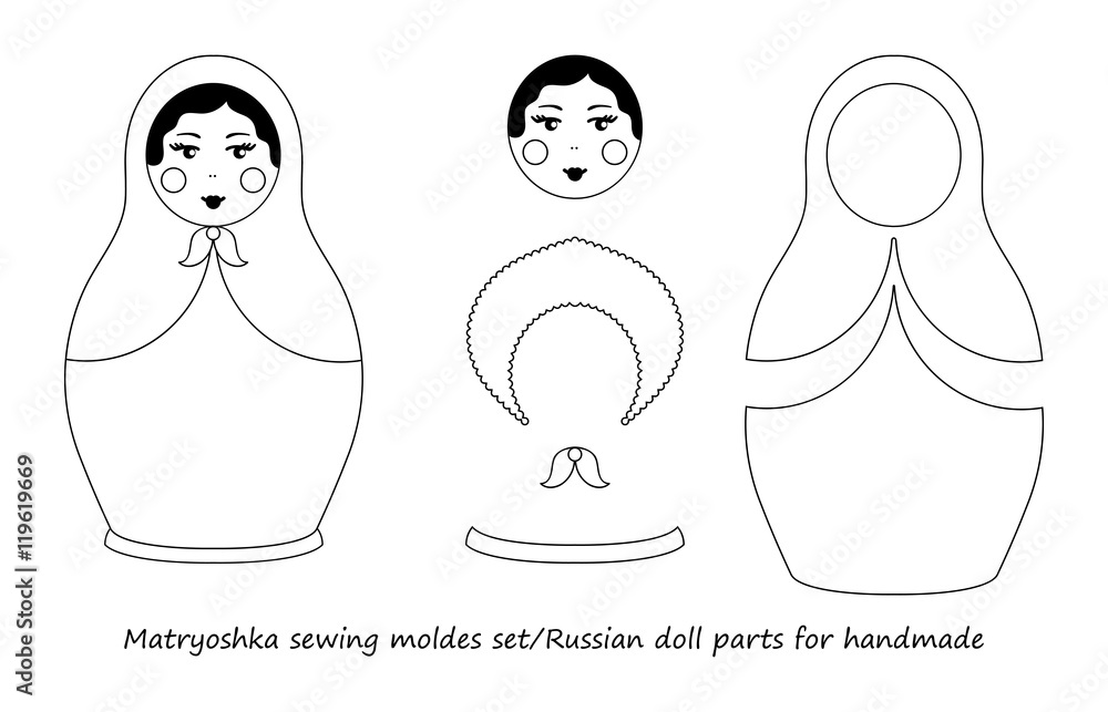 Russian traditional wooden toys, babushka, matryoshka, simple moldes ...
