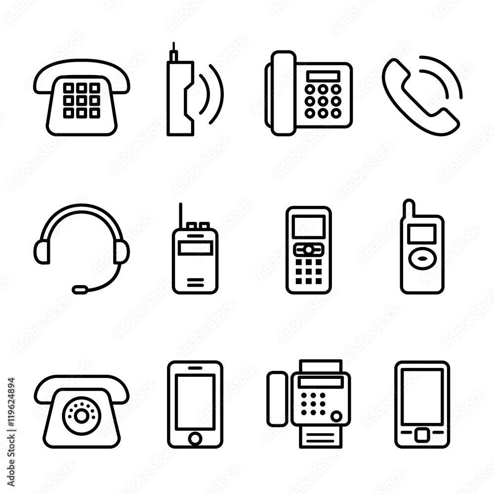Telephone , Smart phone , fax icon set in thin line style Stock Vector ...