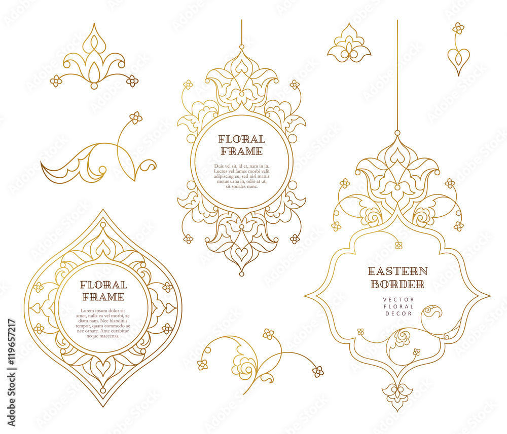 Vector set of golden frames in Eastern style. Stock Vector | Adobe Stock