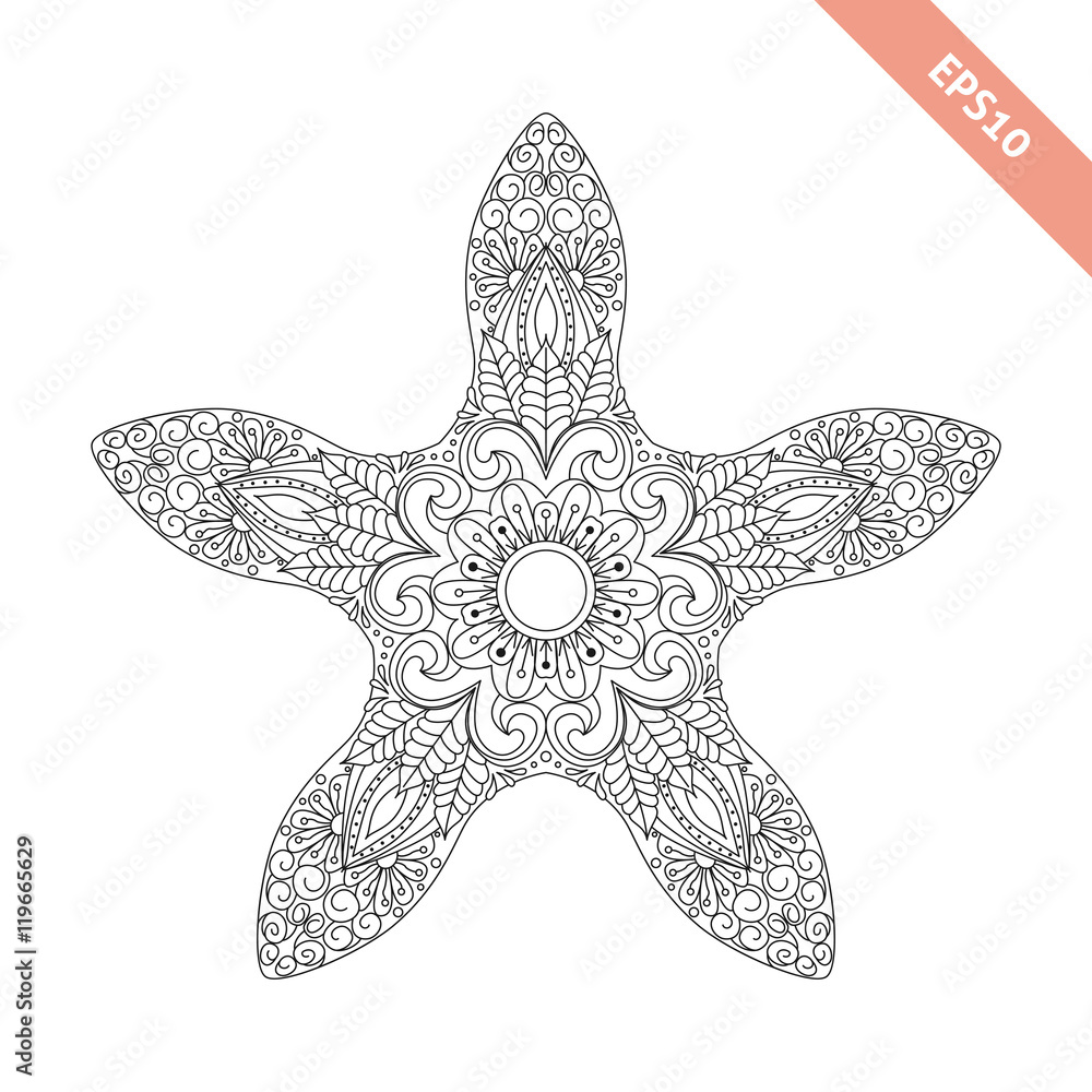 Vector illustration cartoon starfish with doodle ornament. Design for ...