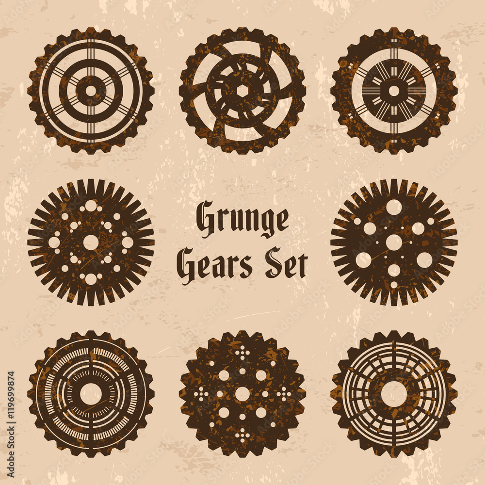 Vector grunge rusty gears set in steam punk style. 8 steam punk ...