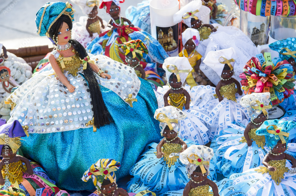 Souvenir dolls featuring good luck Brazilian wish ribbons decorating ...