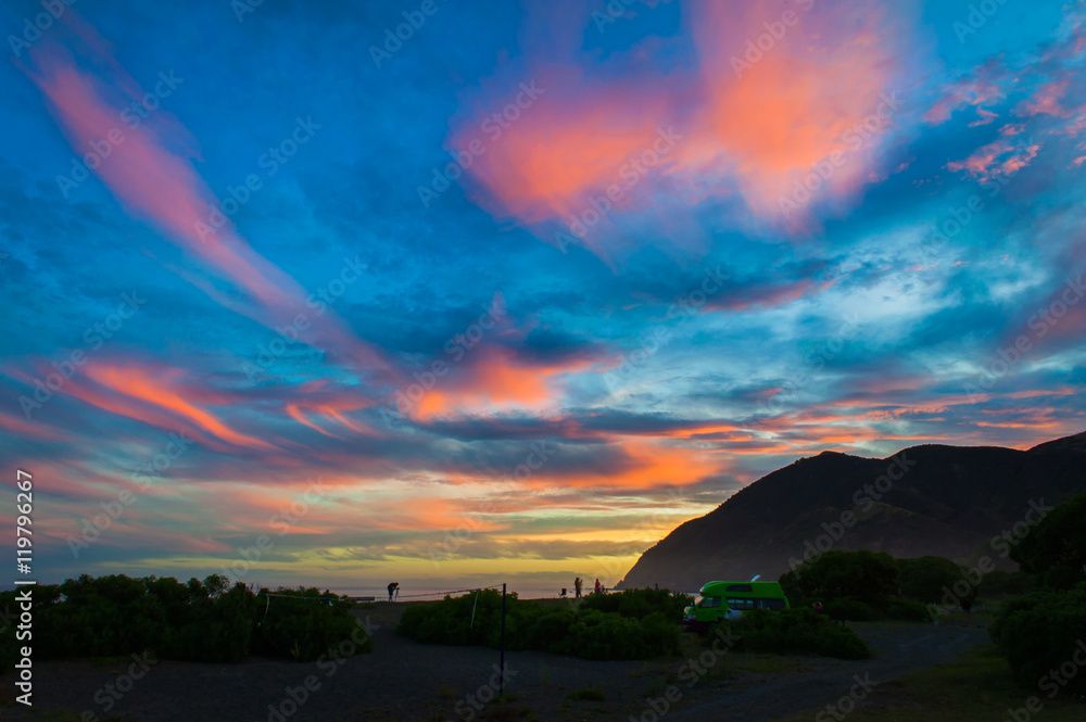 Campervans camping at Peketa Beach, Kaikoura, South Island of New ...