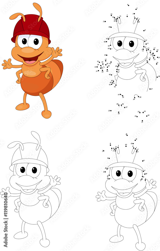 Cartoon ant worker. Coloring book and dot to dot game for kids Stock ...