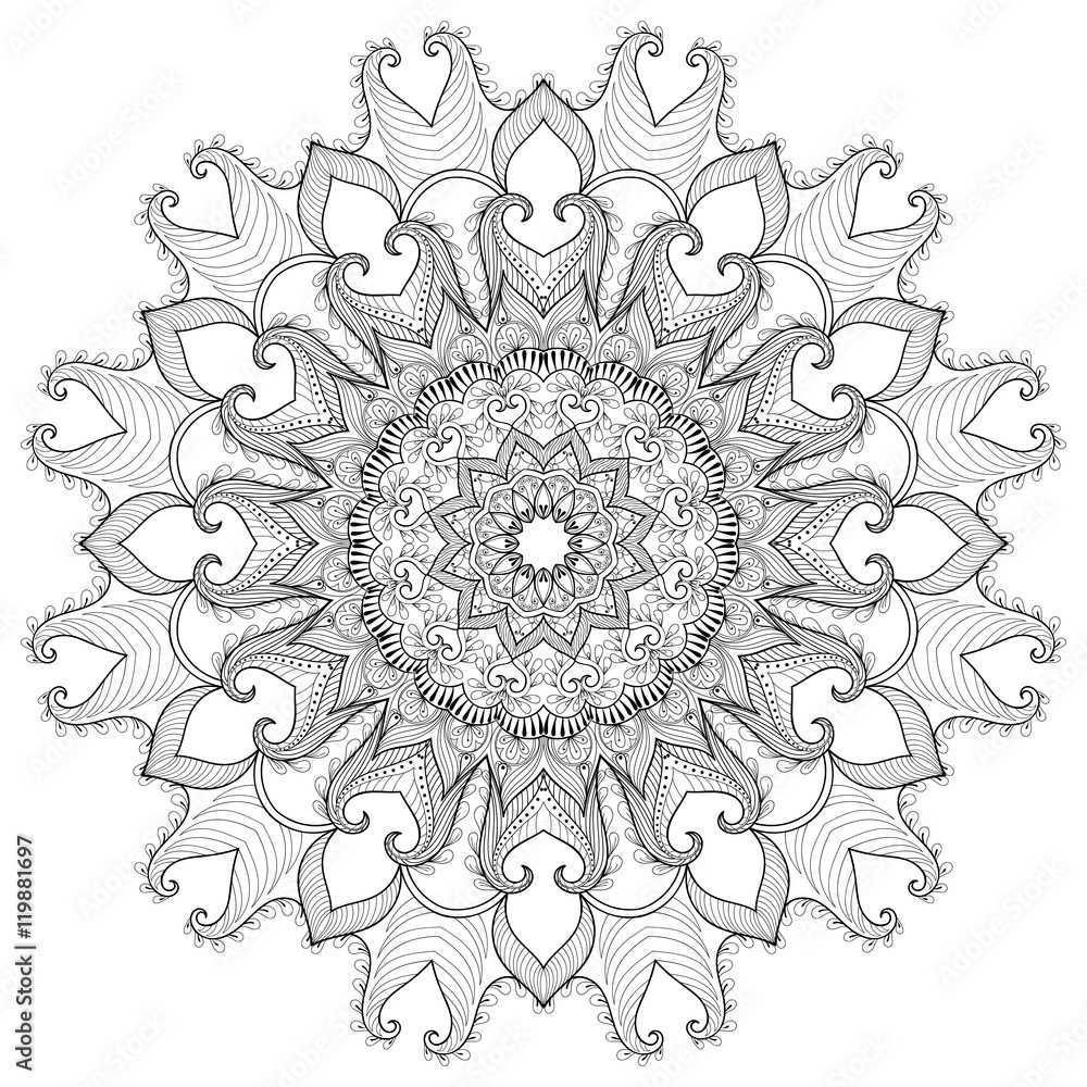 Zentangle stylized black round gypsy mandala. Freehand vector et Stock ...