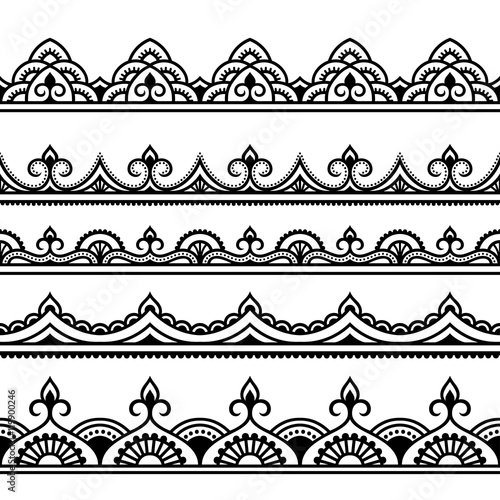 Vector henna seamless borders set. Mehndi style. Stock Vector | Adobe Stock