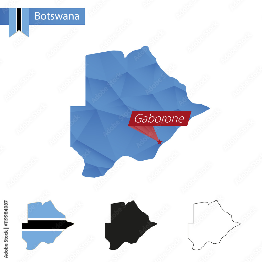 Botswana blue Low Poly map with capital Gaborone. Stock Vector | Adobe ...