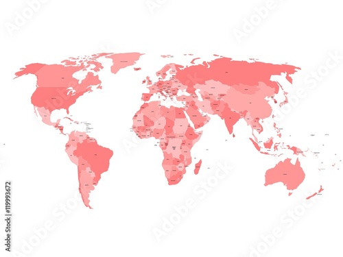 World map with names of sovereign countries and larger dependent ...