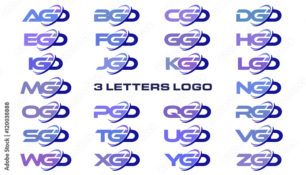 3 letters modern generic swoosh logo AGD, BGD, CGD, DGD, EGD, FGD, GGD ...