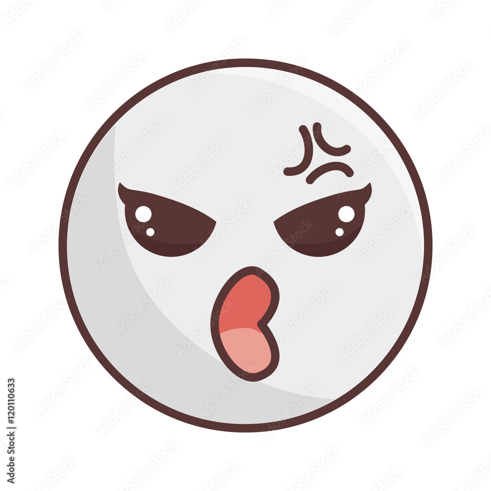 kawaii cute cartoon angry expression face emoticon. vector illustration ...