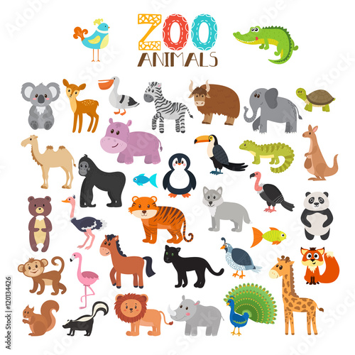 Vector collection of Zoo animals. Set of cute cartoon animals - Buy ...