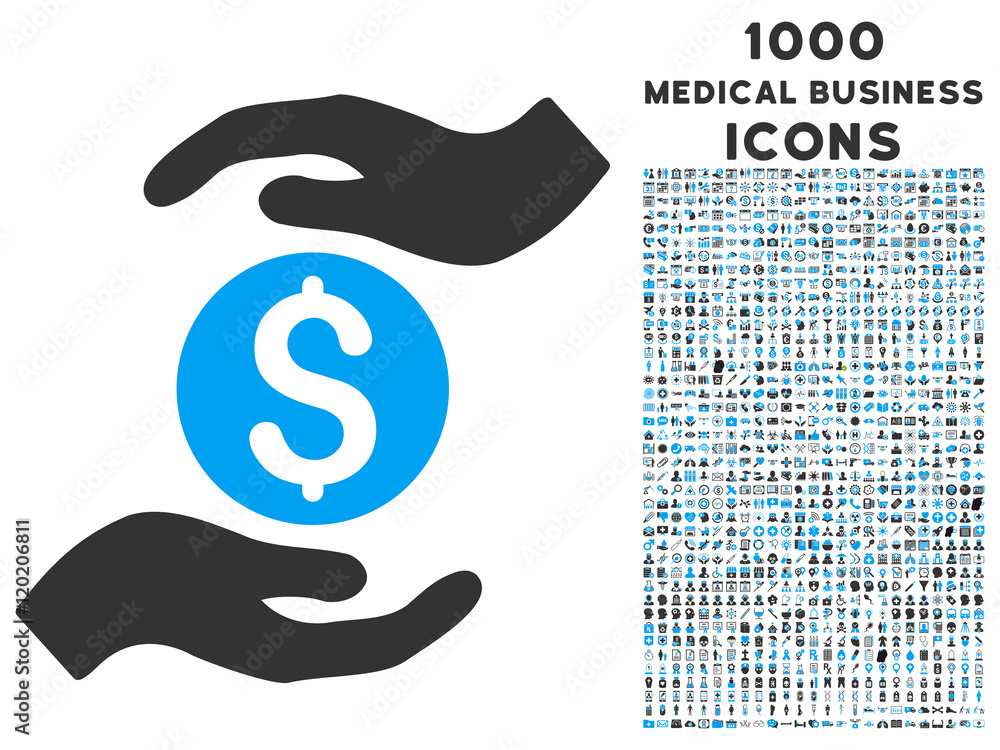 Business Insurance Hands vector bicolor icon with 1000 medical business ...
