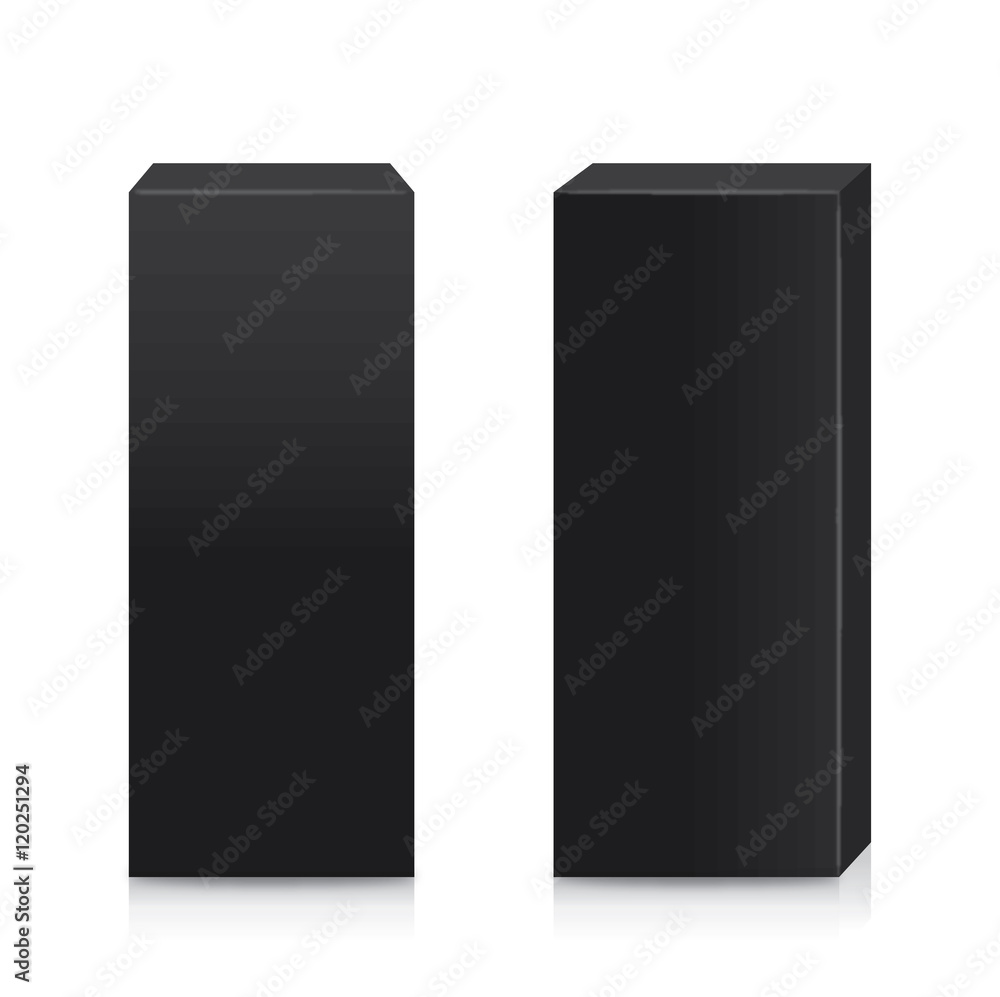 Vector black box tall shape in side view and front view for packaging ...