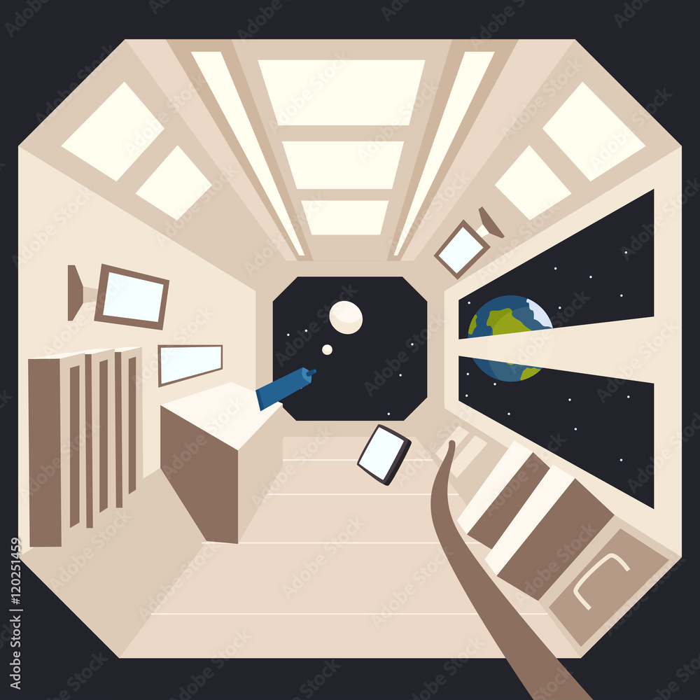 Spaceship in space. Vector cartoon illustration Stock Vector | Adobe Stock