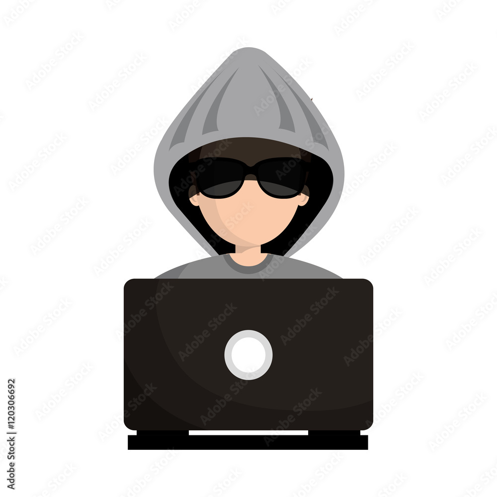 avatar man cartoon hacker digital criminal wearing gray hoodie and ...