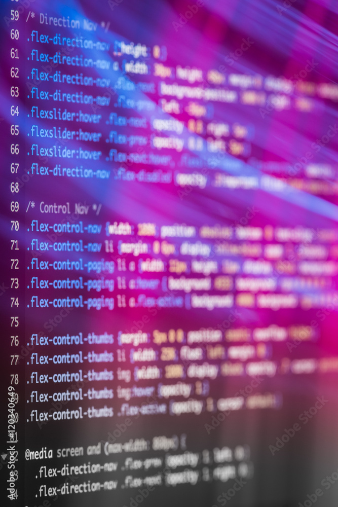 HTML and CSS code developing screenshot with light effects. Stock Photo ...