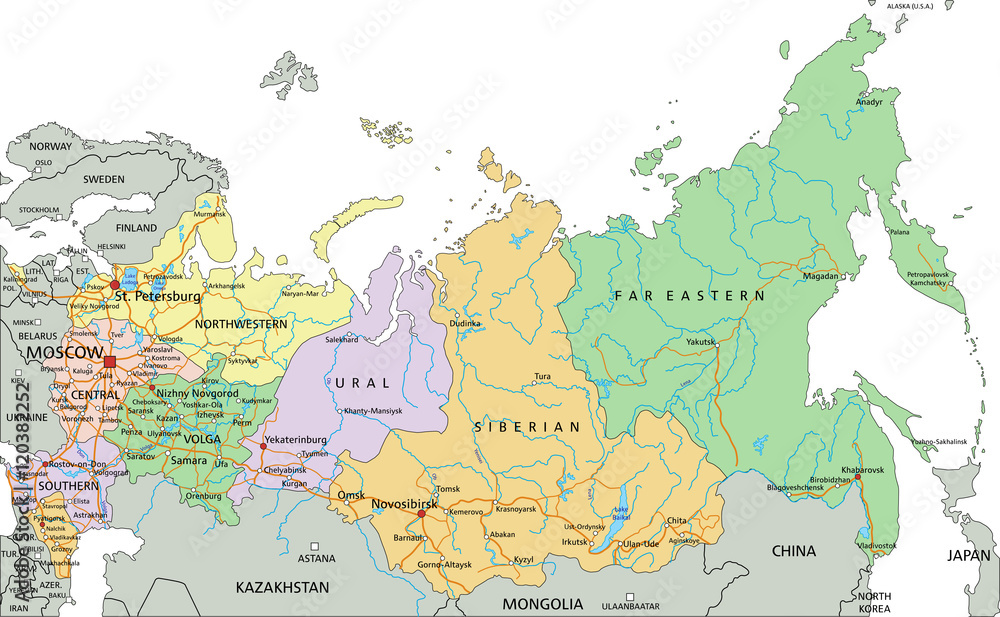 Russia - Highly detailed editable political map with labeling. Stock ...