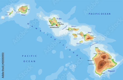 High detailed Hawaii physical map with labeling. Stock Vector | Adobe Stock