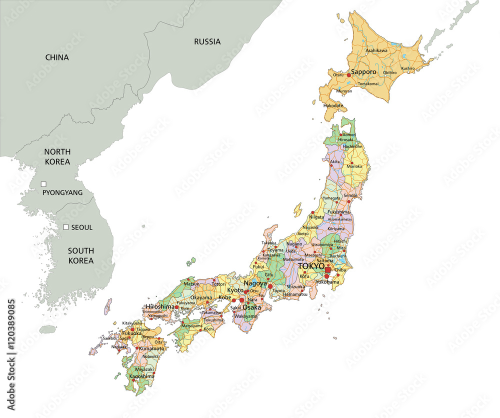 Japan - Highly detailed editable political map with labeling. Stock ...