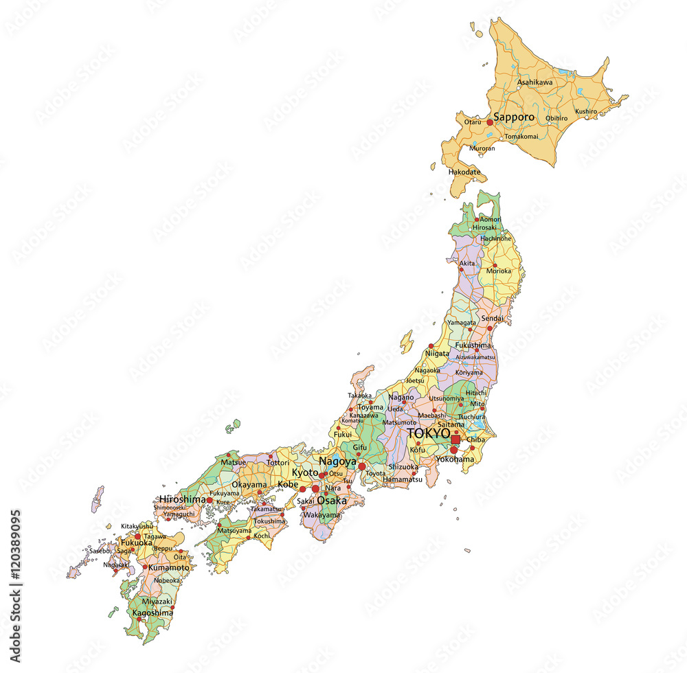 Vector de Stock Japan - Highly detailed editable political map with ...