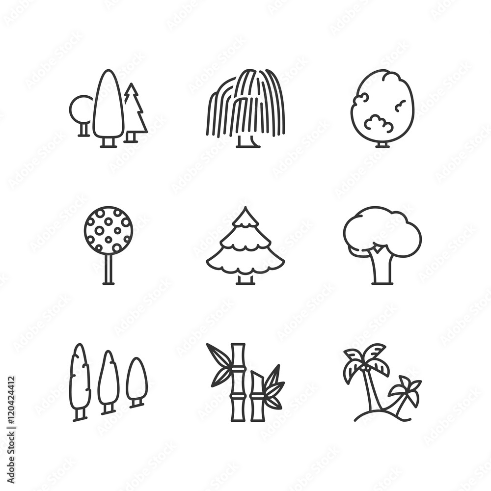Line icons. Trees. Flat symbols Stock Vector | Adobe Stock