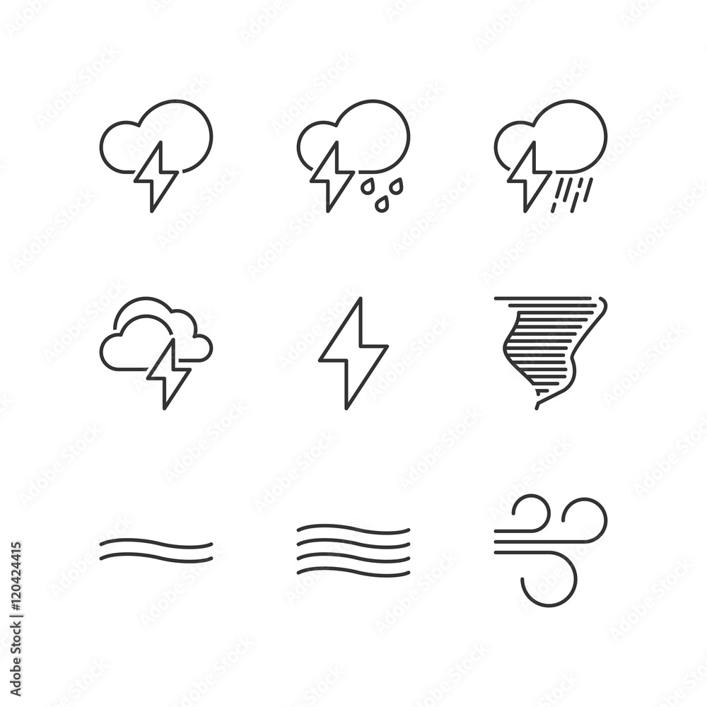 Line icons. Stormy weather. Flat symbols Stock Vector | Adobe Stock