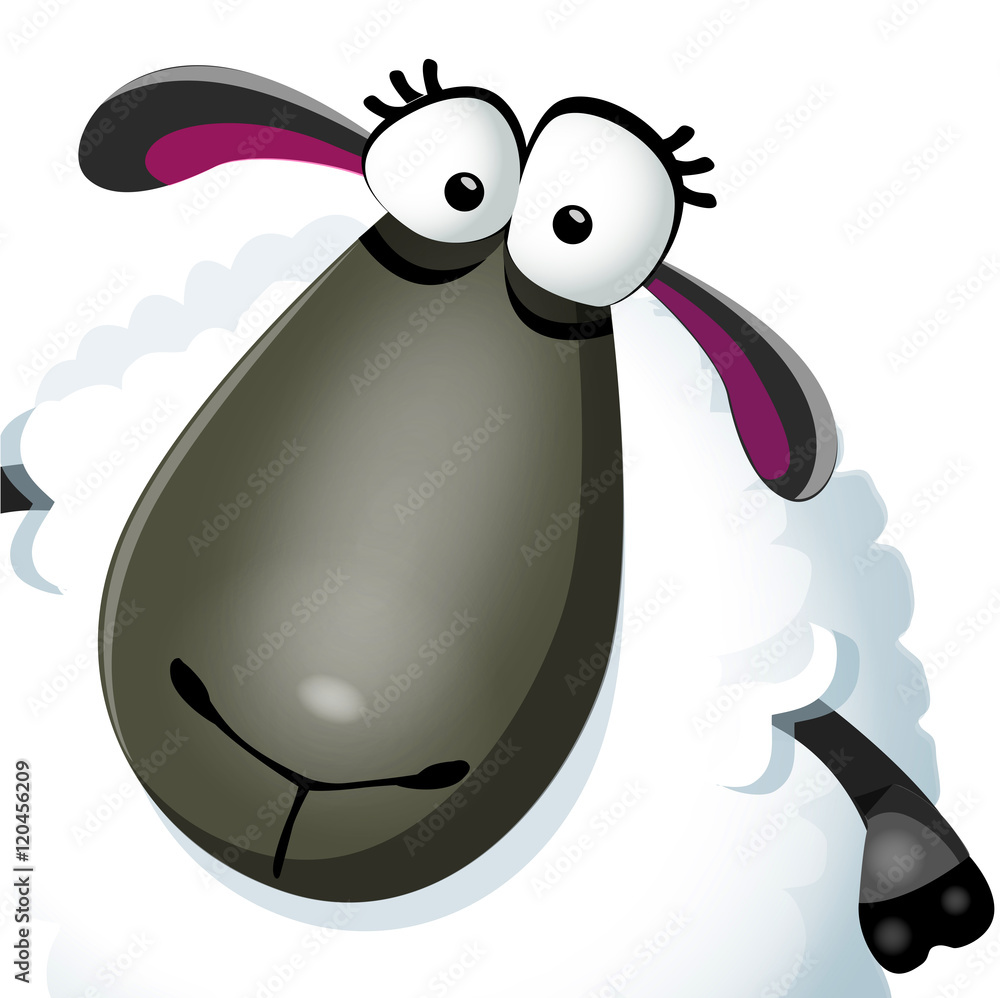 Vector illustration of funny cartoon sheep character on white ...